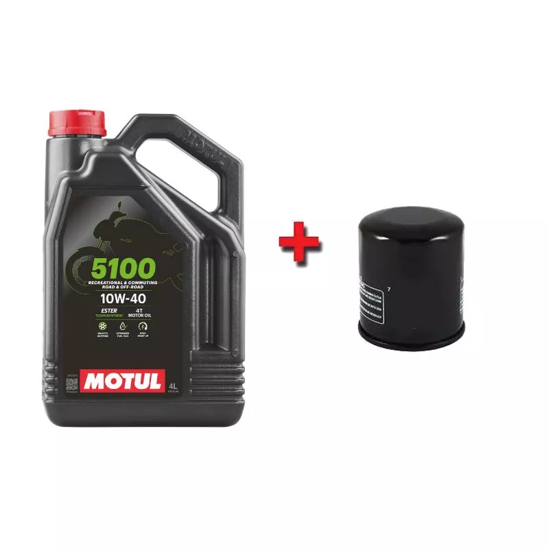 Pack vidange MOTUL - Huile 4T 5100 10W40 4L - Technosynthèse + filtre à huile - Tech2Roo