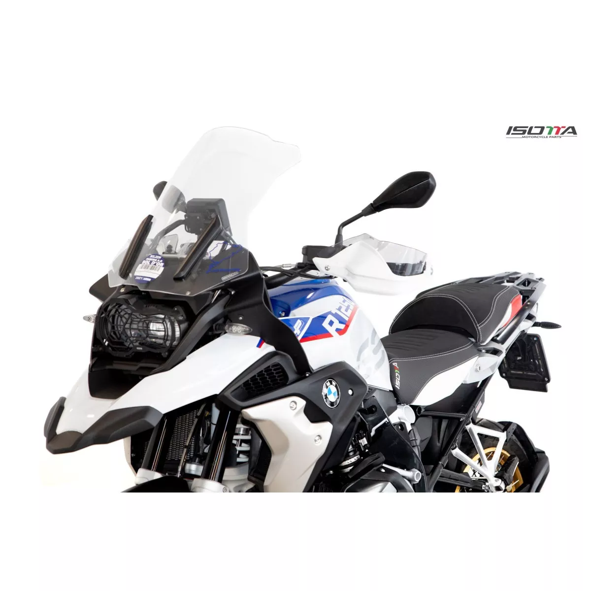 Selle confort Isotta couleur BLANC BLEU ROUGE pour BMW R 1200 / 1250 GS ...