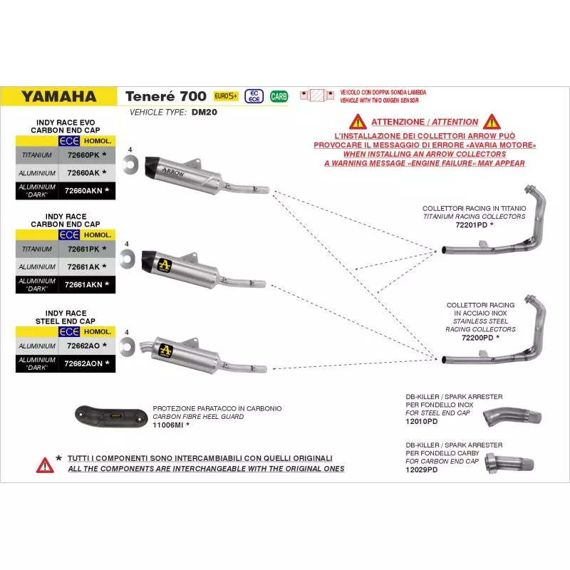 Collecteur Racing ARROW inox 72200PD pour Yamaha Ténéré 700 2025 et ...