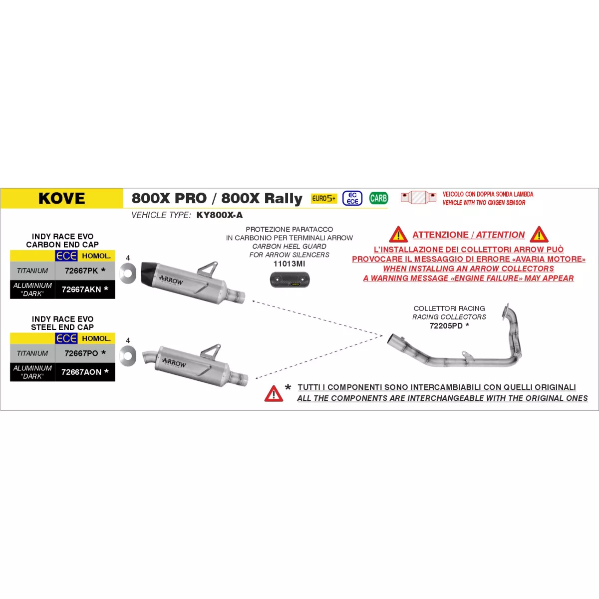 Silencieux INDY RACE EVO ARROW 72667PO Titane embout acier Kove 800X ...